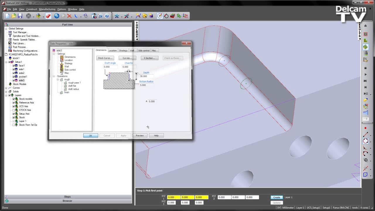 Bottom Radius Picking Hyperlink - FeatureCAM 2014 R3 - YouTube