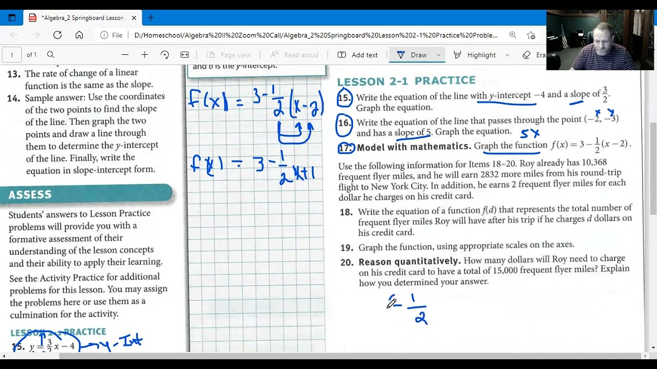 Algebra 2 Springboard Lesson 2-1 Check Your Understanding and Practice ...
