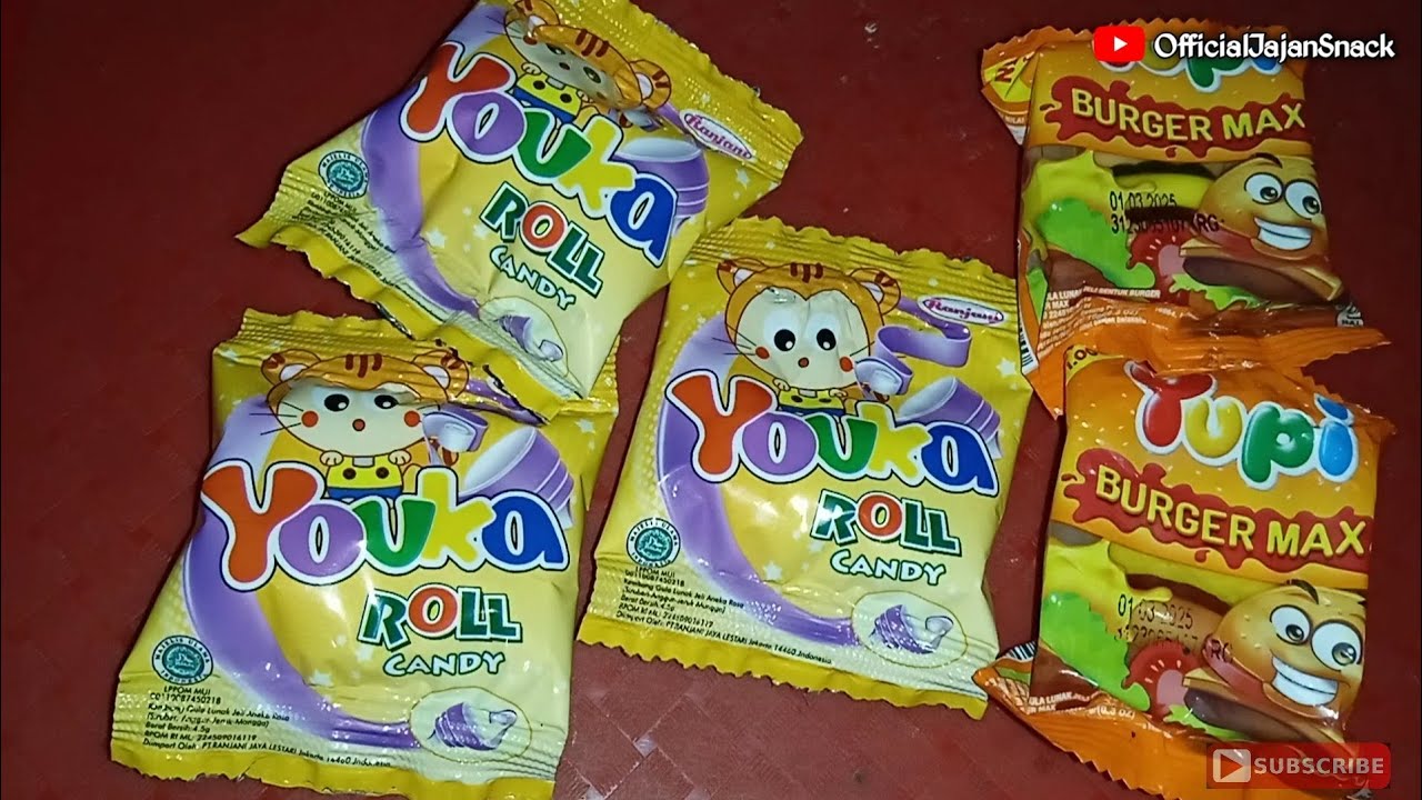 ASMR Opening Youka Roll Candy Yellow vs Yupi Burger Max Orange - YouTube