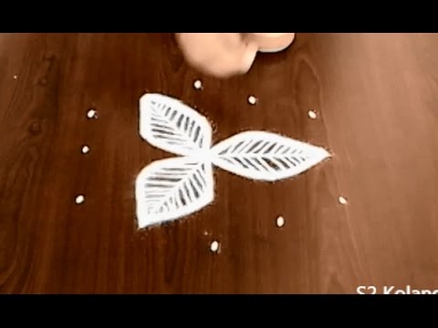 easy leaf rangoli designs with 5 to 3 dots - flower muggulu - flower ...