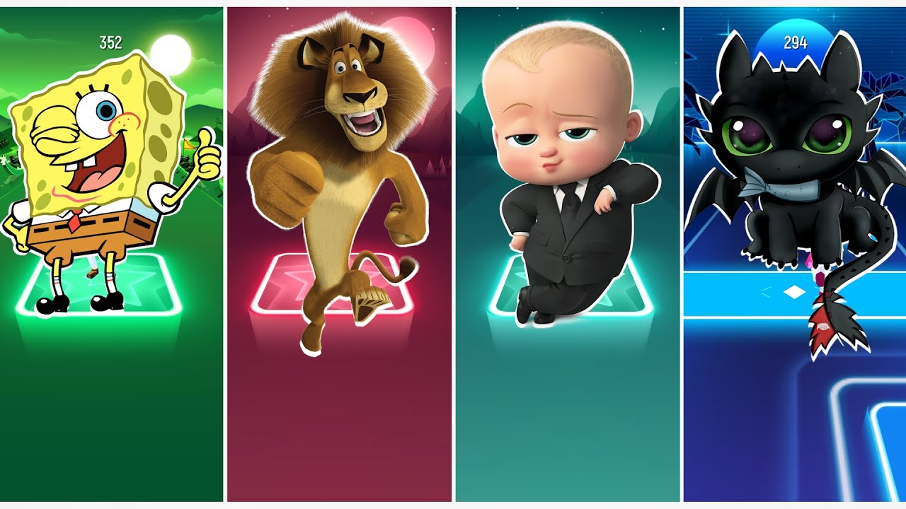 Spongebob vs Madagascar vs Baby Boss vs Toothless Dance. Tiles Hop EDM ...