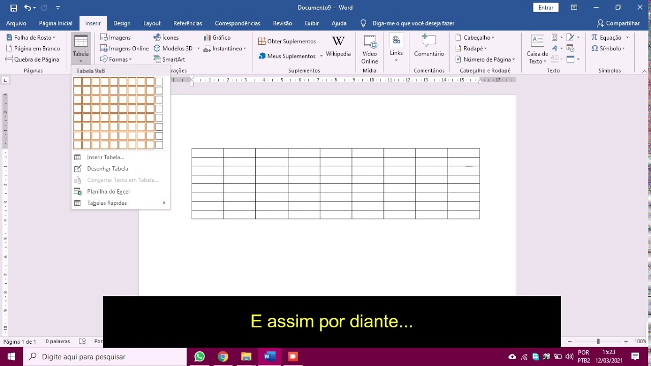 Vídeo curtos: Como criar tabela no Word 2021 - YouTube