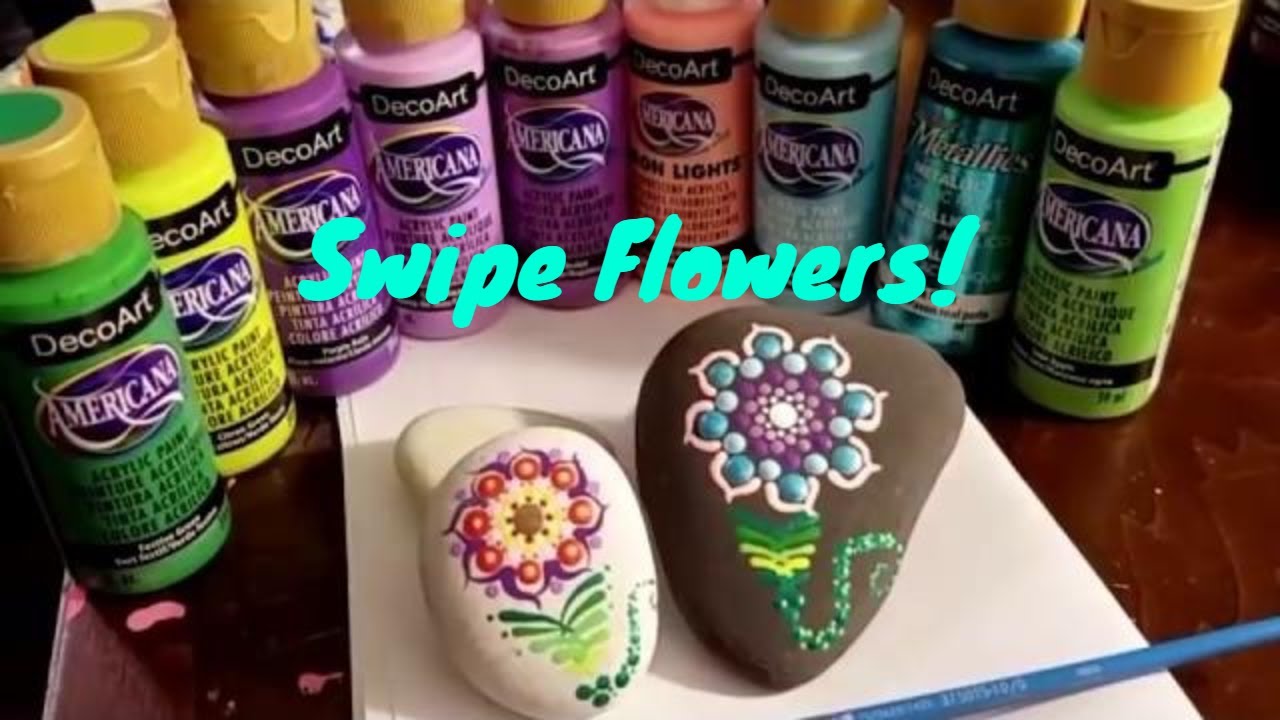 How to paint a swipe flower mandala using a brush - dot art with ...