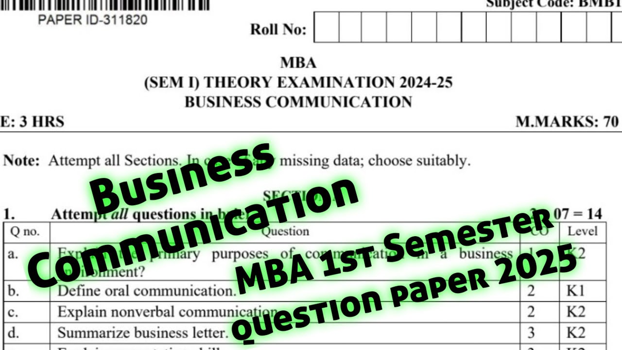 MBA 1st semester Business Communication Question paper 2024-25|| #mba # ...