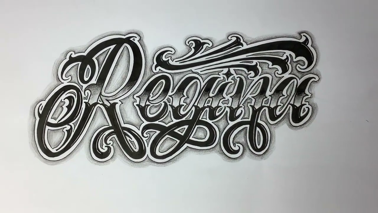 Diseño lettering estilo tatuaje "Regina" (Design lettering tattoo ...