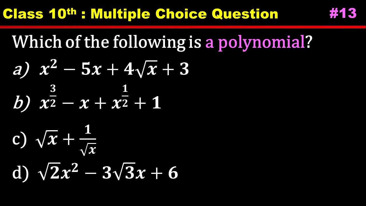 MCQ 13 | Multiple choice question Class 10 Polynomials - YouTube