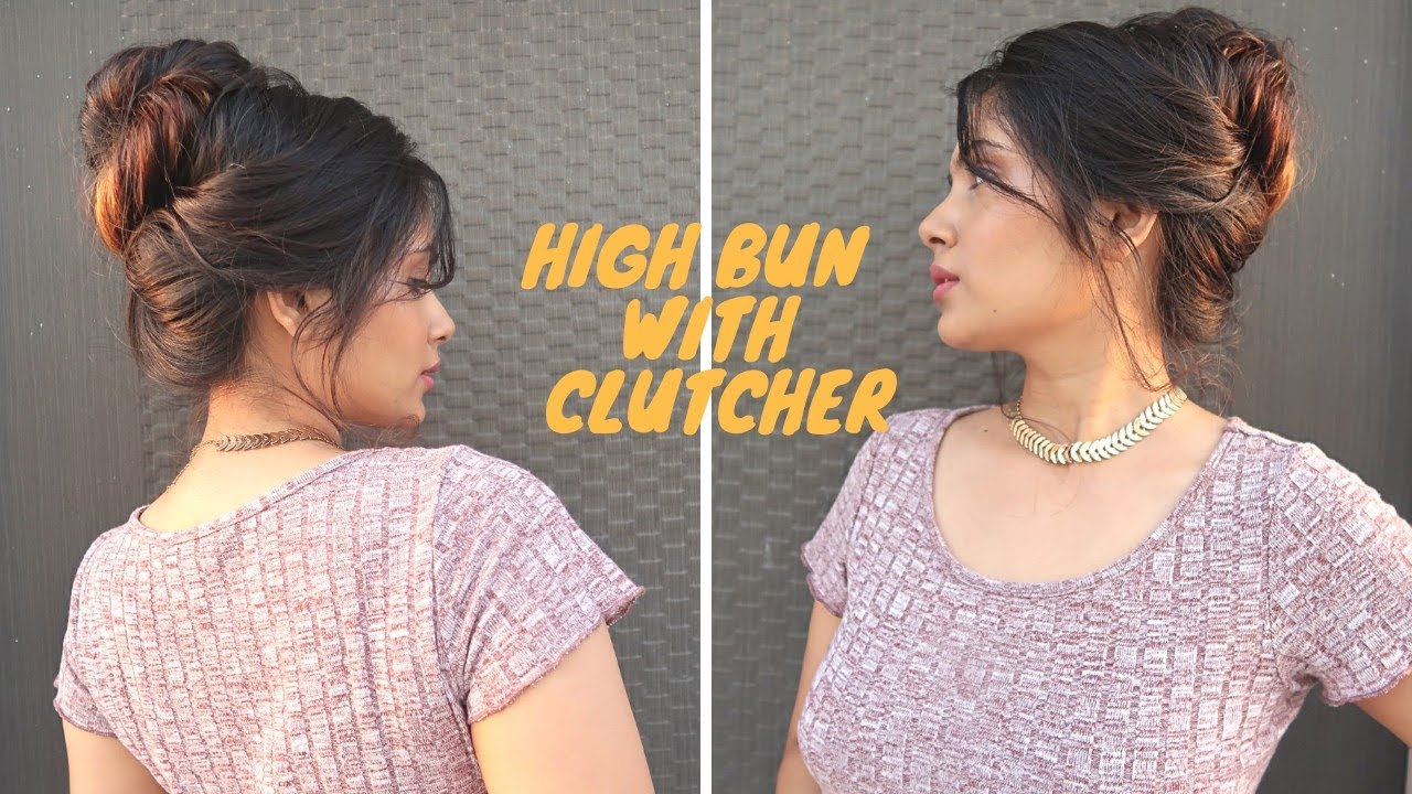 High bun hairstyle with side partitioning using clutcher /Hairstyle for ...