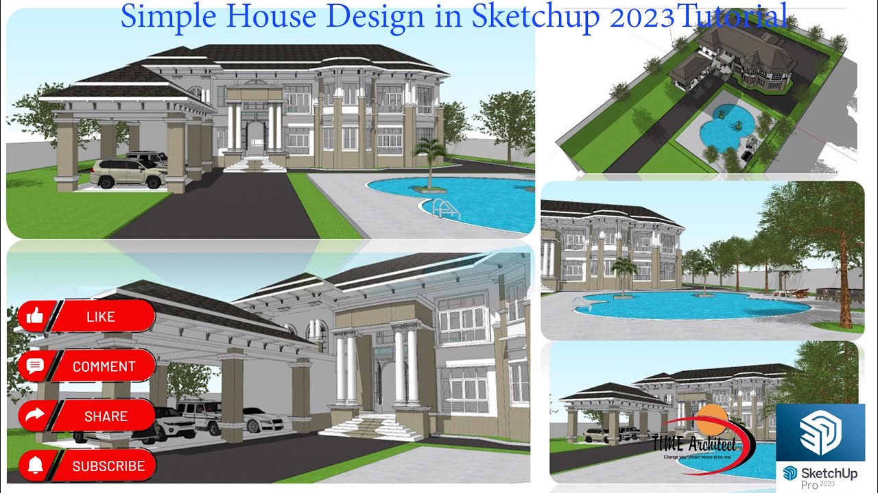 Simple House Design in Sketchup 2023 Tutorial(Non Stop)#sketchup - YouTube