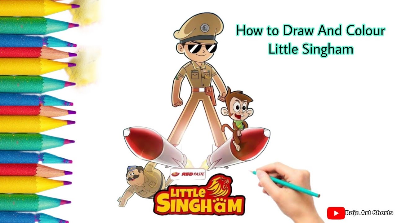 How to Draw And Colour Little Singham Drawing | How to Draw Little ...