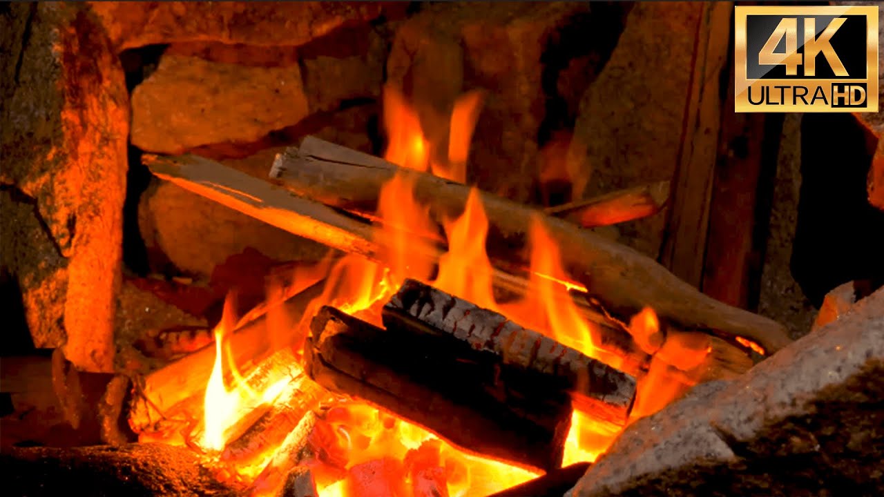 Fireplace at Night 4K 🔥 Cozy Fireplace (10 HOURS). Fireplace video with ...