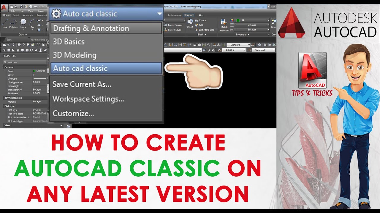 How do you create an Autocad classic workspace on any latest version ...