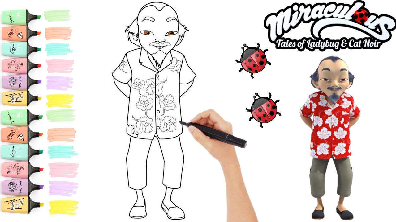 Miraculous Ladybug Master Wang Fu Coloring Page | Coloring video for ...