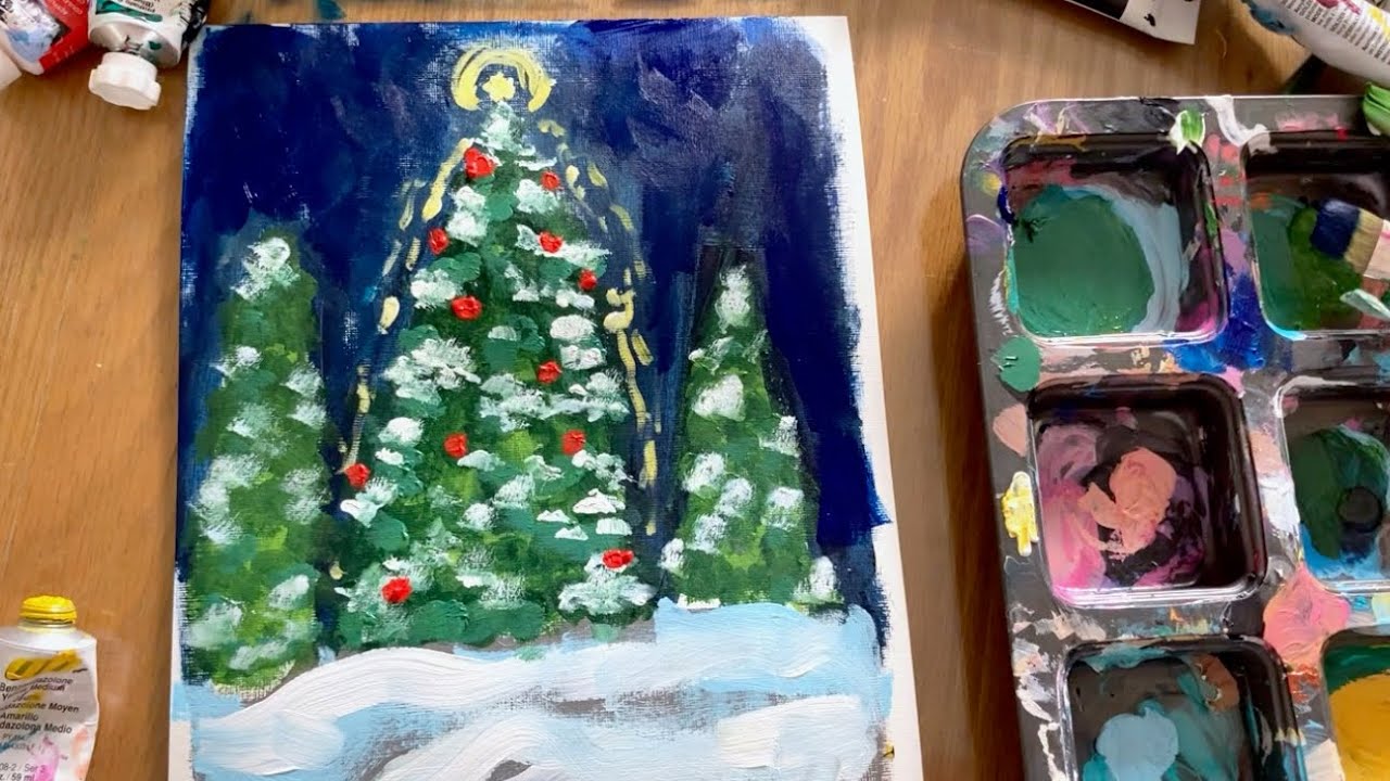 How to Paint a CHRISTMAS TREE for Beginners (easy step by step painting ...