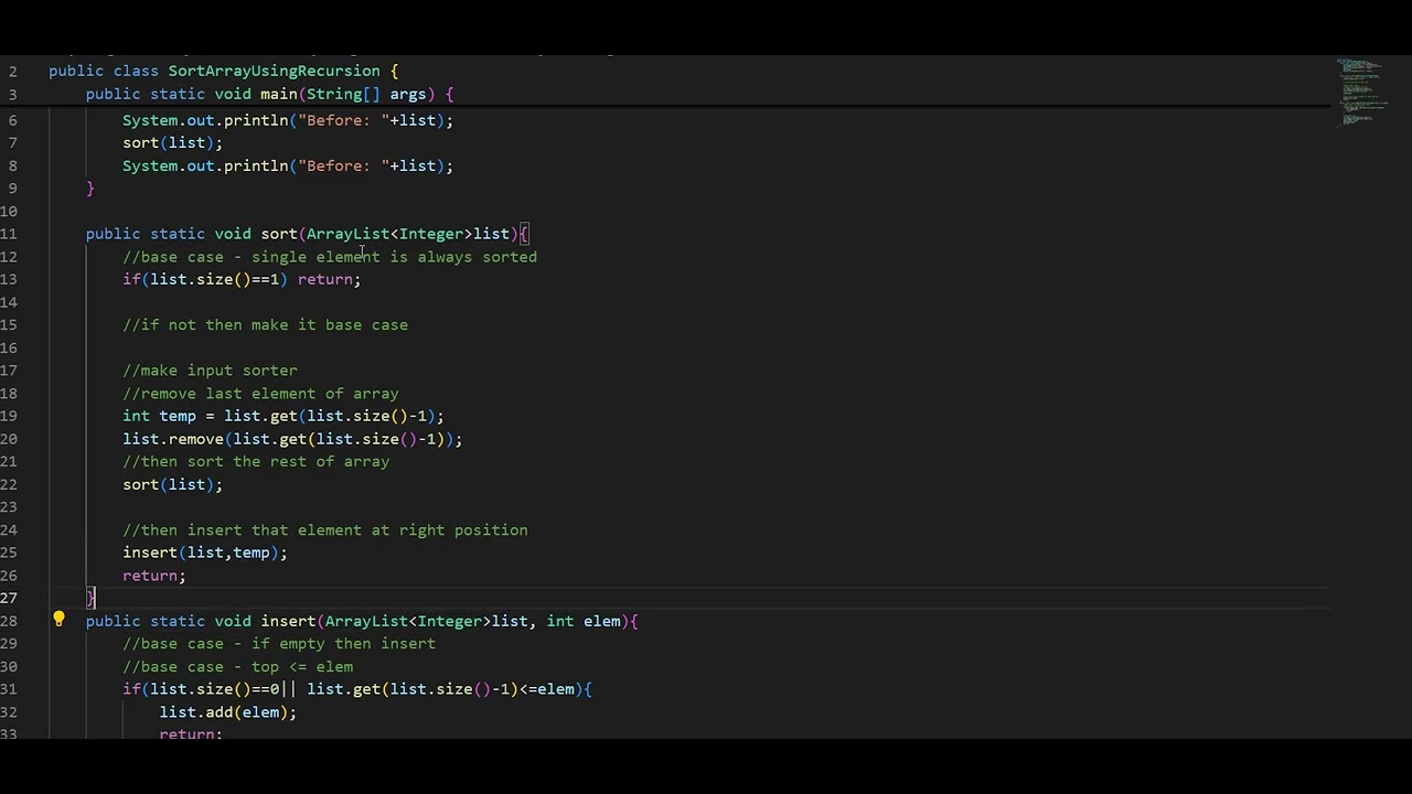 sort an array using recursion - YouTube