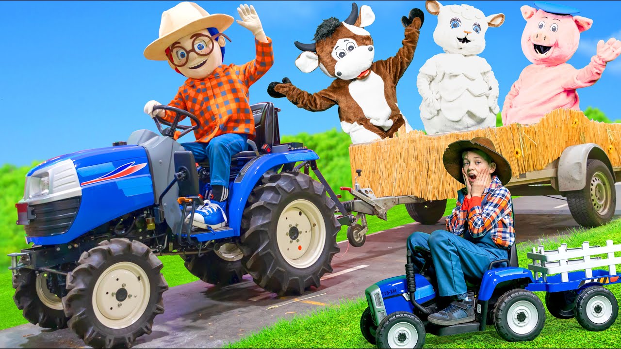The Kids play with Tractors on a Farm with Animals 🚜🐰 - YouTube