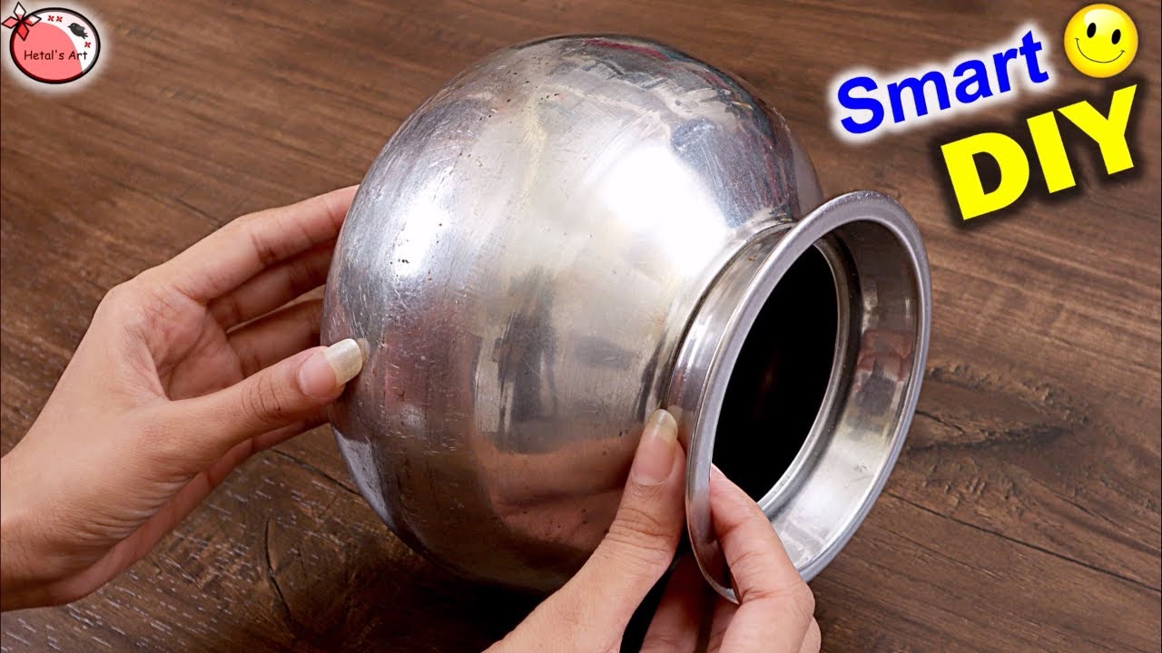 New Reuse Craft Idea 👉 Steel Matka || DIY Matki Decoration || DIY Room ...