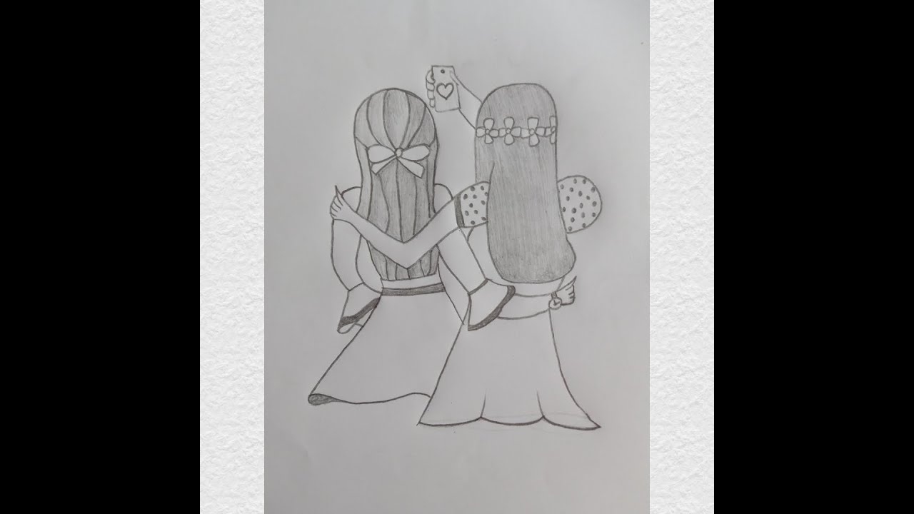 How draw girls best Friends ️Two friends are taking a selfie ️Best ...