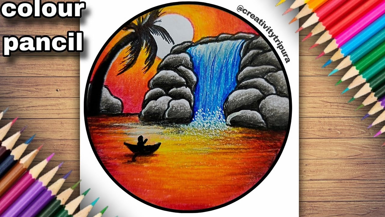 Step-by-Step Guide to Drawing a Waterfall with Colored Pencils ️ - YouTube