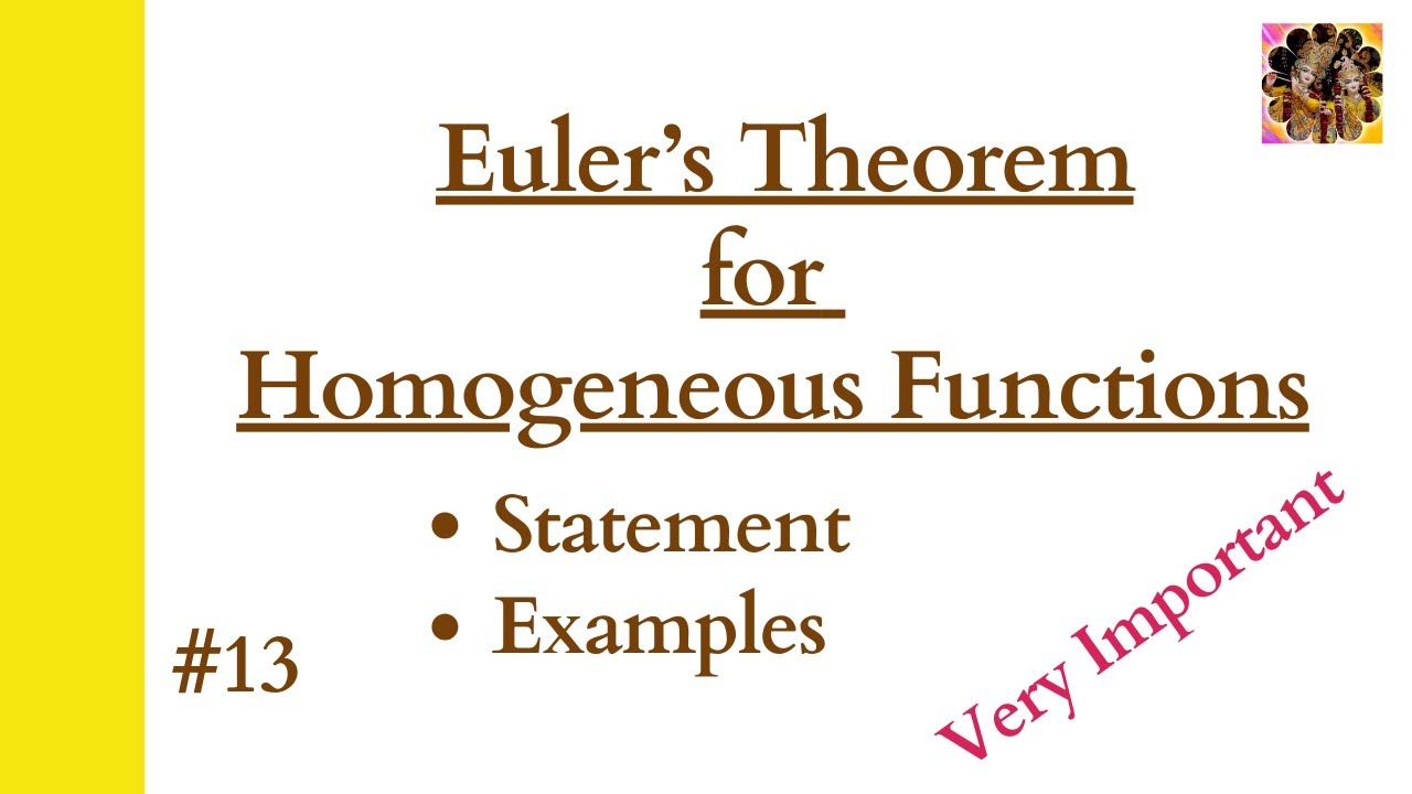 13. Euler's Theorem | Homogeneous Func. #differentialcalculus # ...