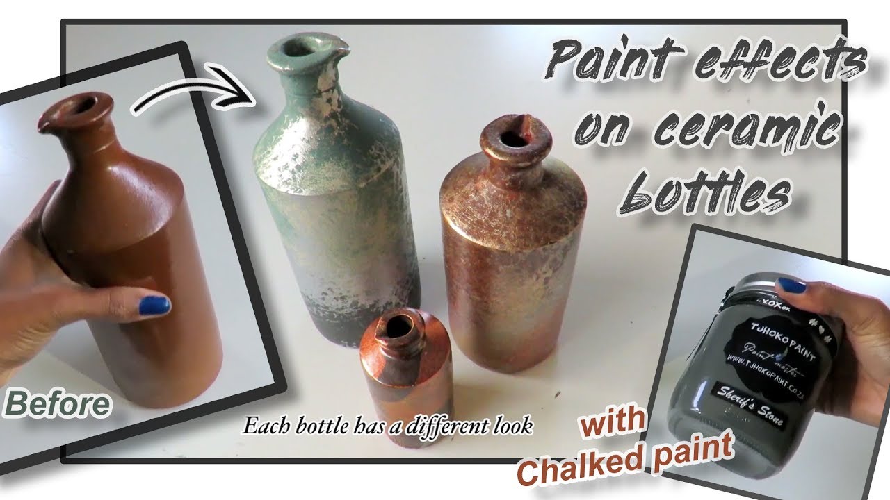 how to create paint effects on ceramic bottles - YouTube