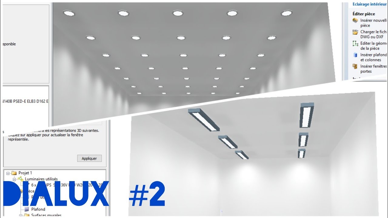 DIALux #2: télécharger des luminaires et réaliser une disposition par champs - YouTube