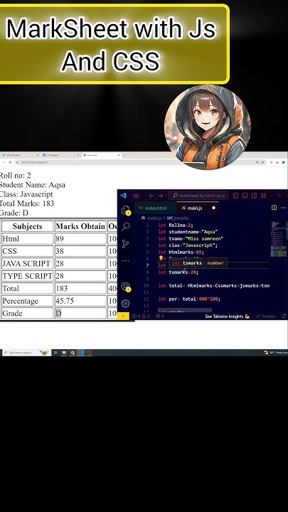 Task4 Marksheet With Javascript And Html Javascript Shorts Css Youtube 