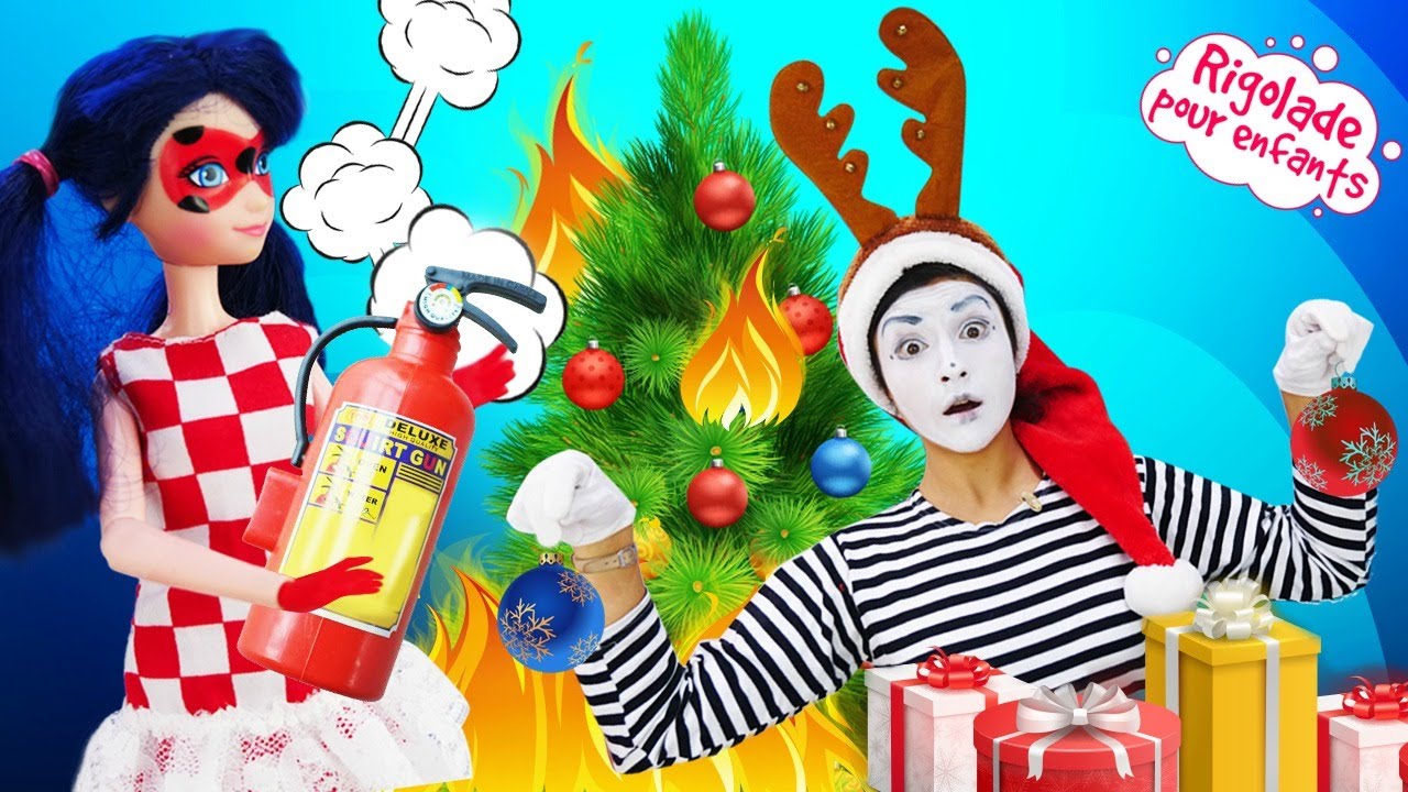 LadyBug et la mime décorent le sapin de Noël. Le cadeau du Père Noël ...