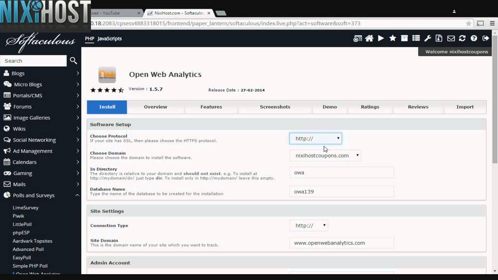 Installing Open Web Analytics with Softaculous in cPanel - YouTube