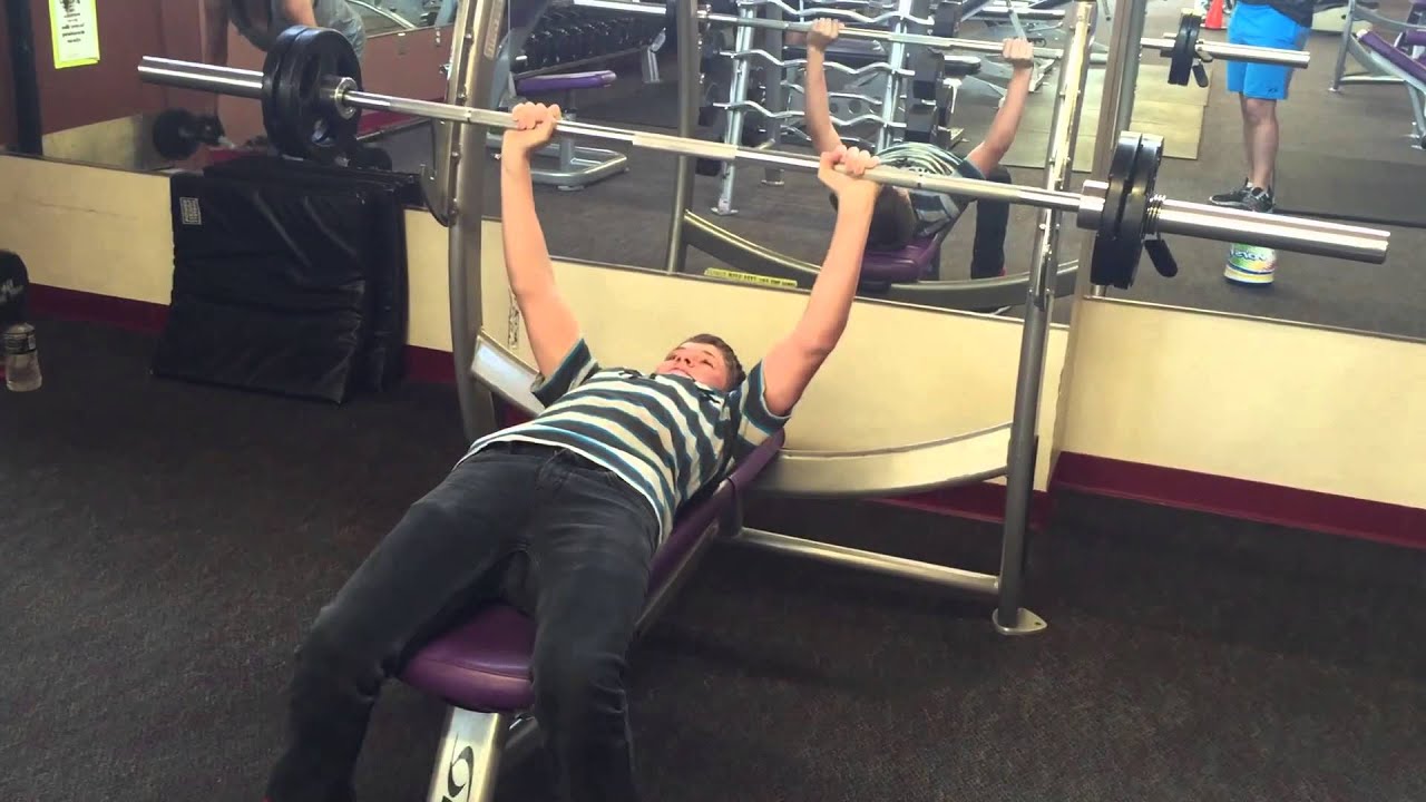 Devin benches his body weight. Dev and I at gym Benching 2015 - YouTube