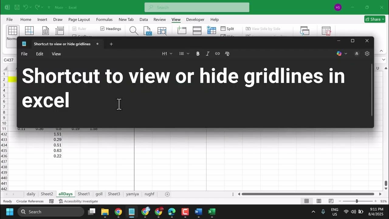 Shortcut to view or hide gridlines in excel - YouTube