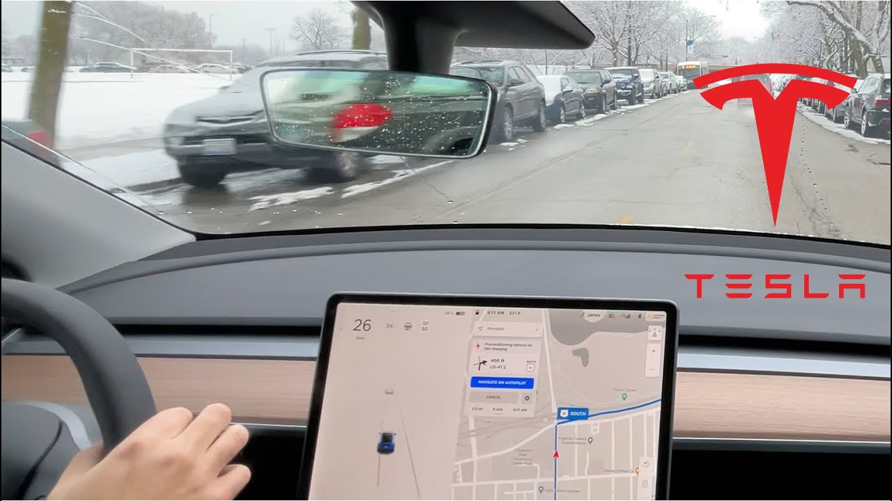 Tesla Model Y Quiet Drive | Snowy Day in Chicago - YouTube