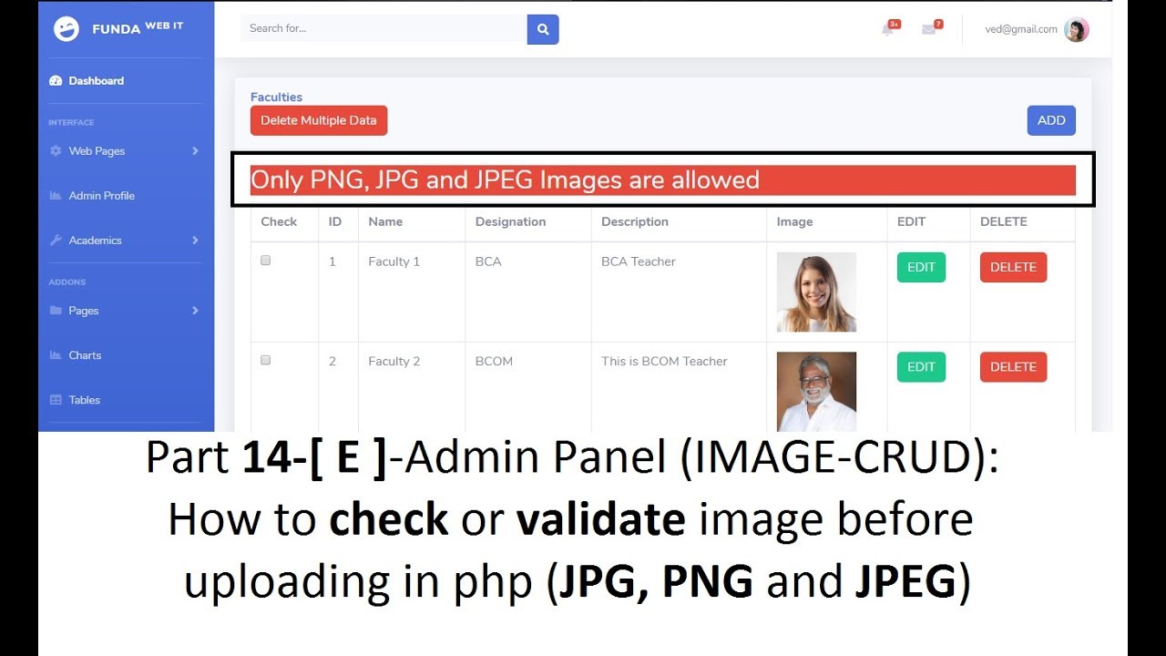 Part 14-[ E ]-Admin(IMAGE-CRUD): How to check or validate image before uploading in php - YouTube