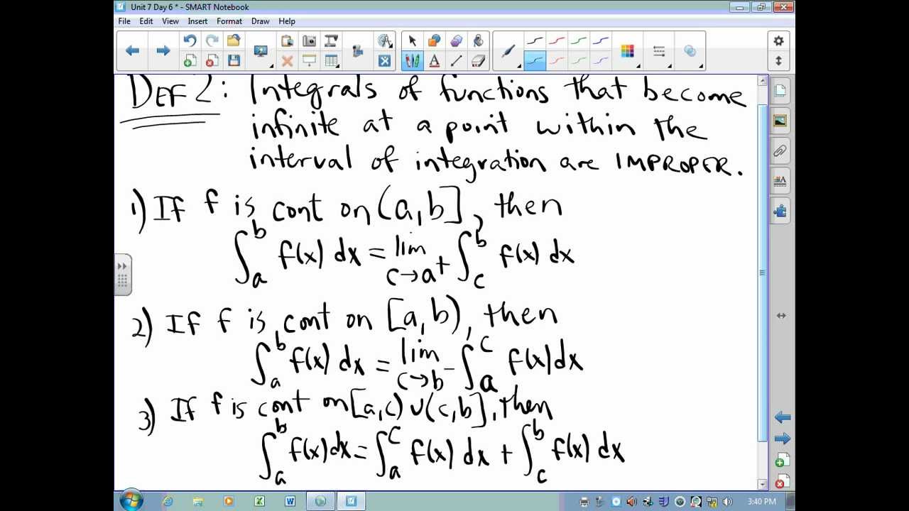 CA Calculus BC Video Lesson 7-6 Improper Integrals - YouTube