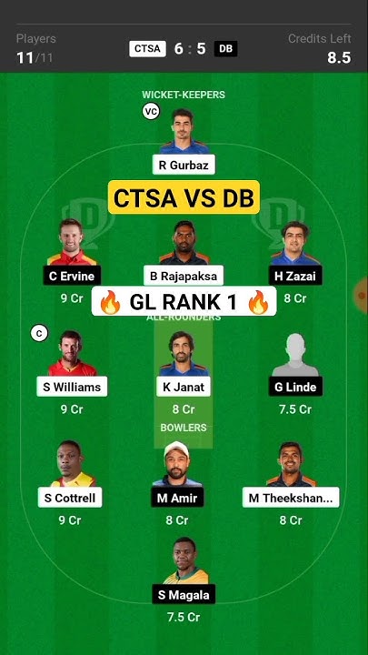 CTSA vs DB Dream11 Prediction | CTSA vs DB Dream11 Team Today | Zimbabwe T10 League #shorts #t10 ...