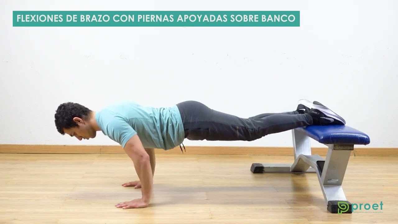 545. Flexiones de brazos con piernas apoyadas sobre banco - YouTube