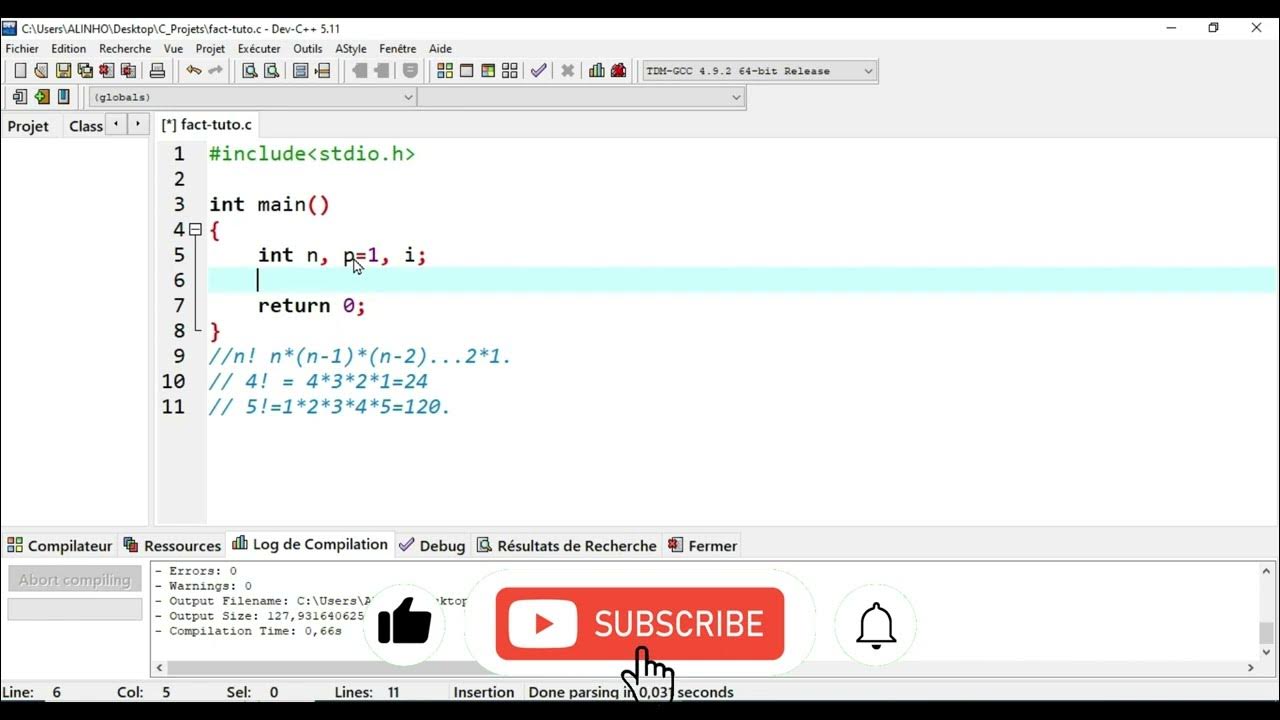 Factoriel Dun Entier En Programmation C Youtube