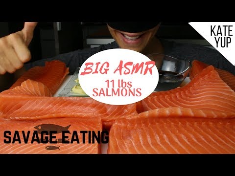 BIG ASMR SALMON - REAL SAVAGE EATING - BIG BITES