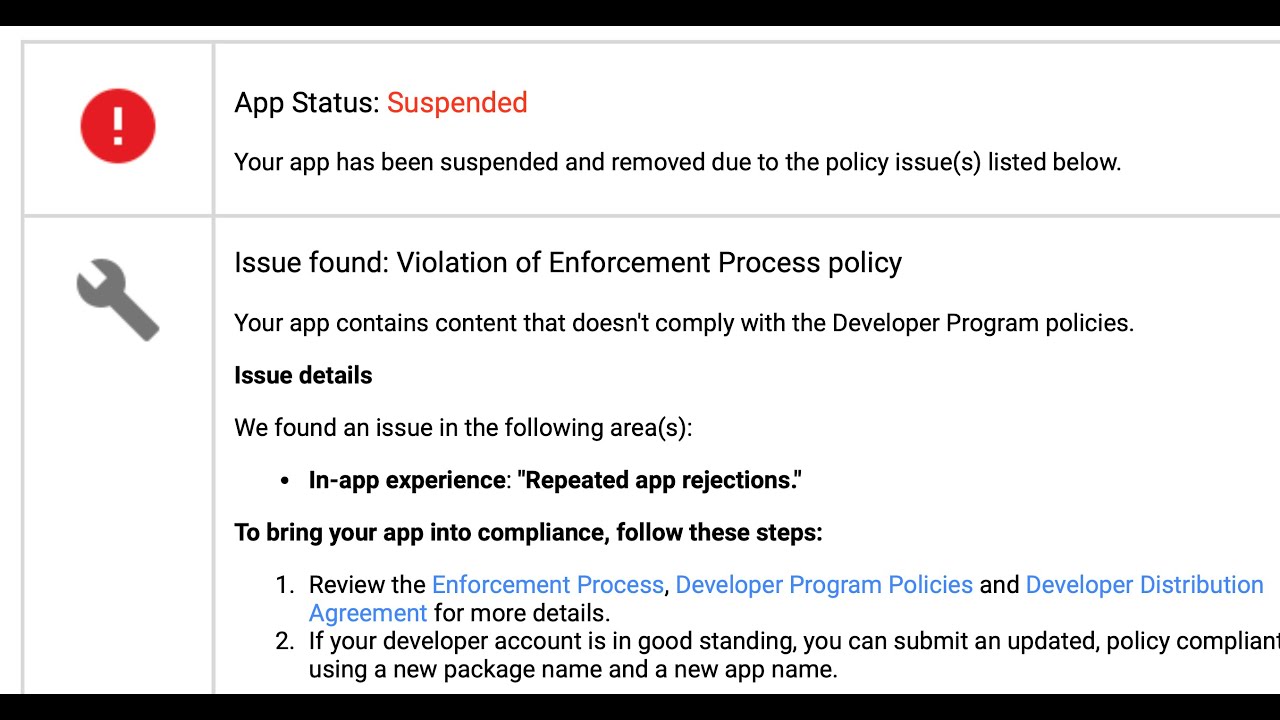 Solved ! App Status: Suspended | Your app has been suspended and ...