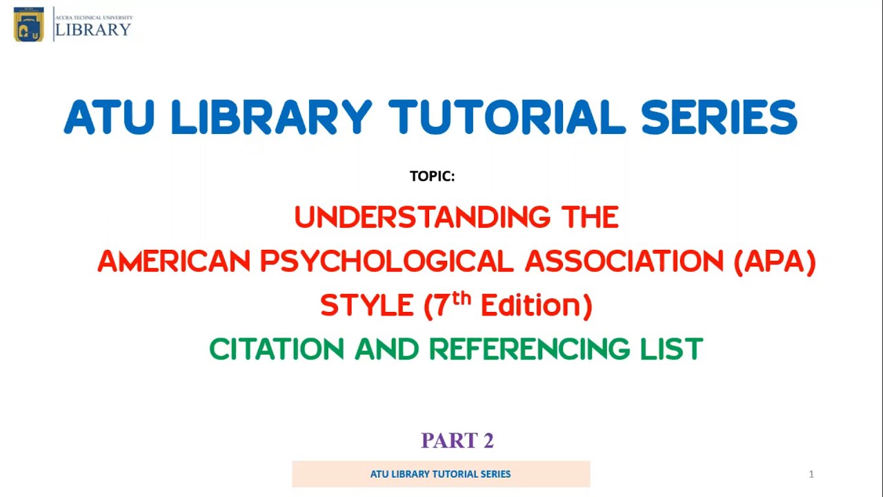 ATU Approved Referencing and Citation Style: APA Citation and ...