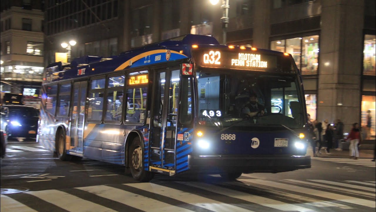 Q32 bus announcements to Midtown-Penn Sta (Vianova screen) - YouTube