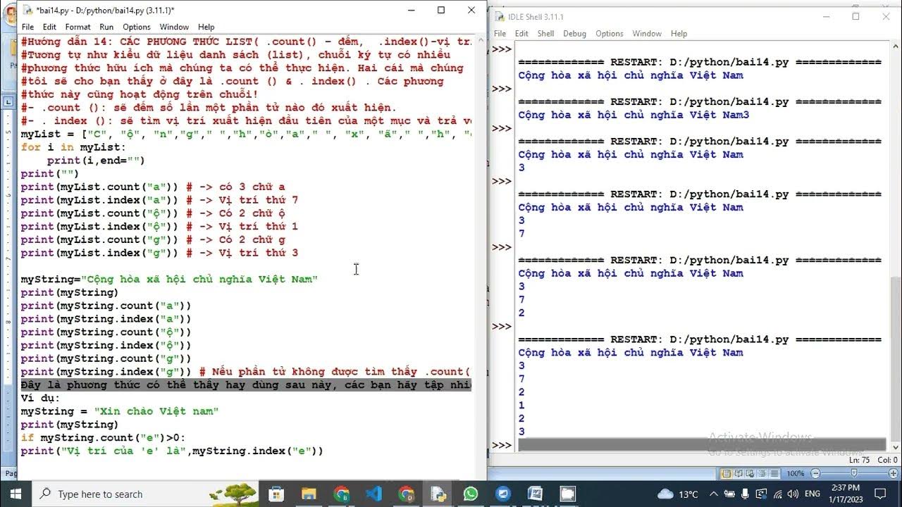 Hướng dẫn 14: CÁC PHƯƠNG THỨC LIST( .count() – đếm, .index()-vị trí ký ...