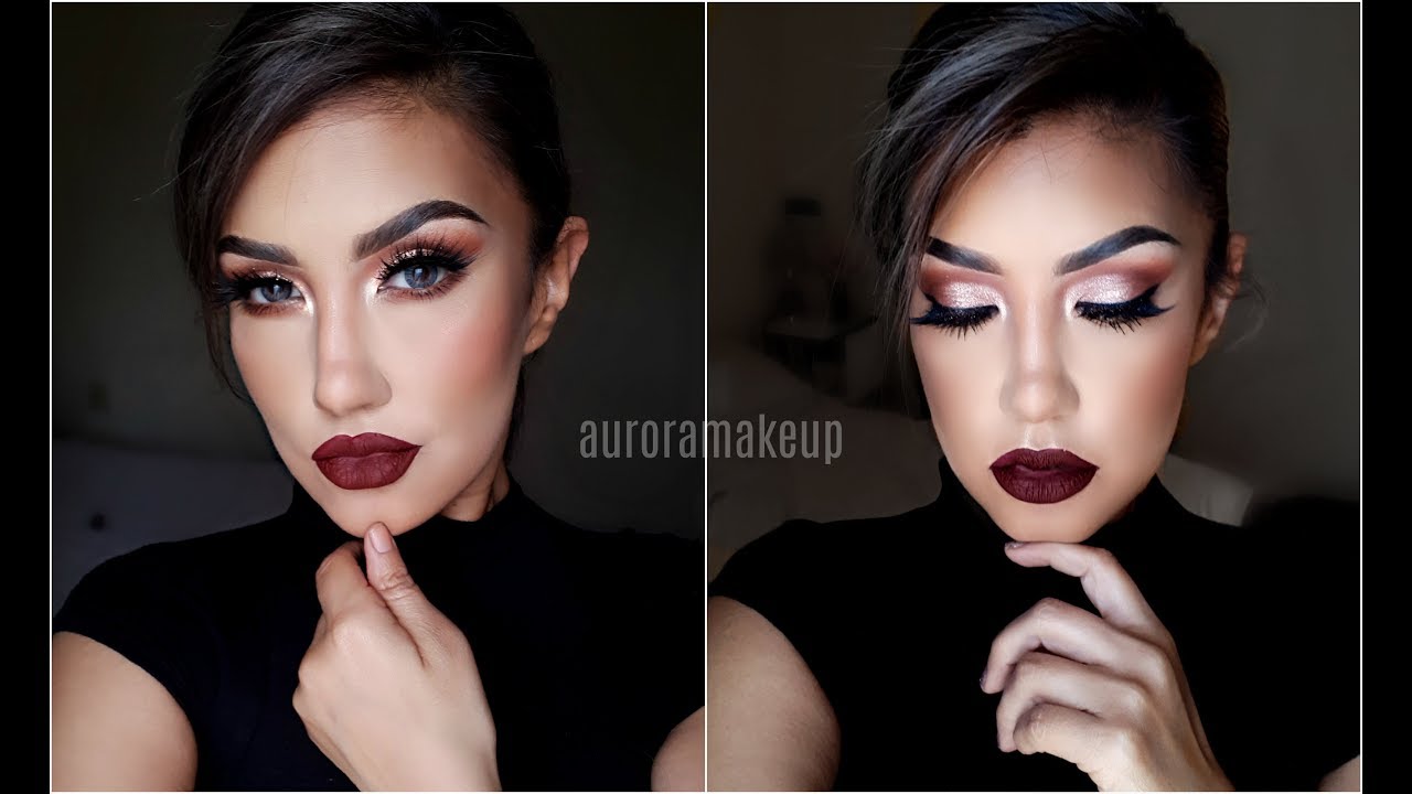 🔥 Maquillaje Dramatico Rose Gold Labios Rojos/ 👄Dramatic rose gold makeup tutorial ...