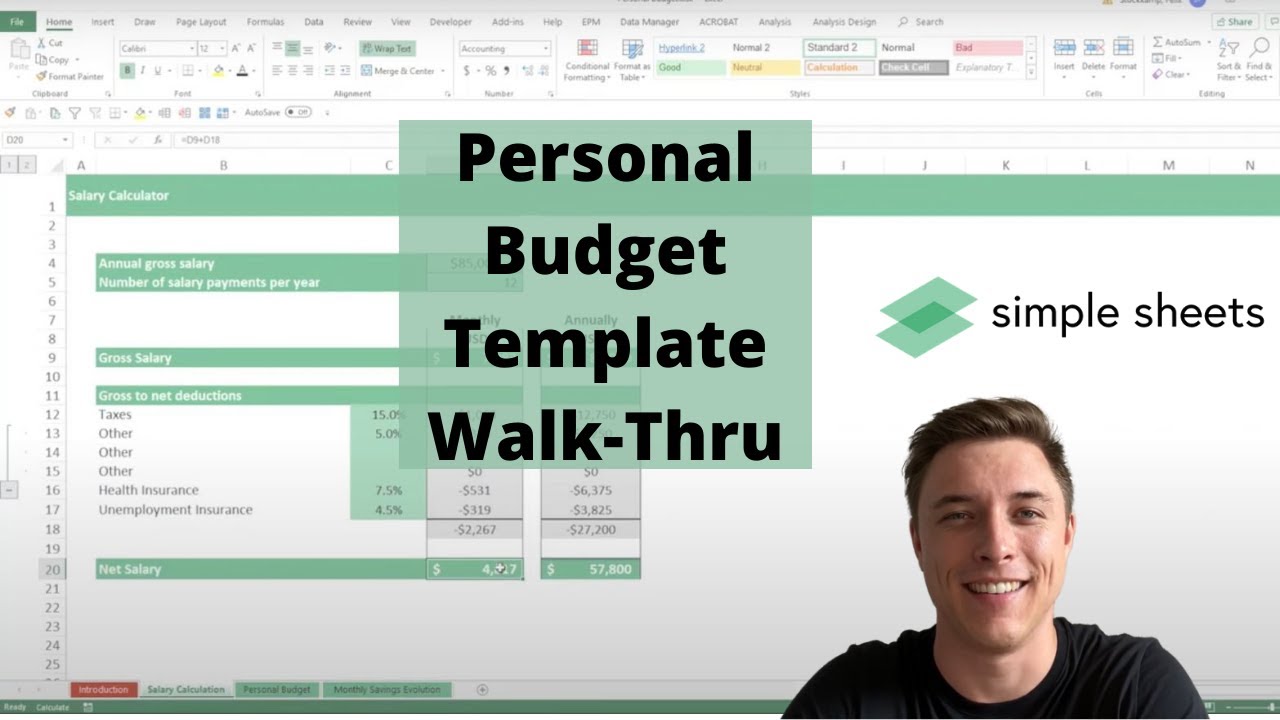 Personal Budget Excel Template Step-by-Step Video Tutorial by Simple ...