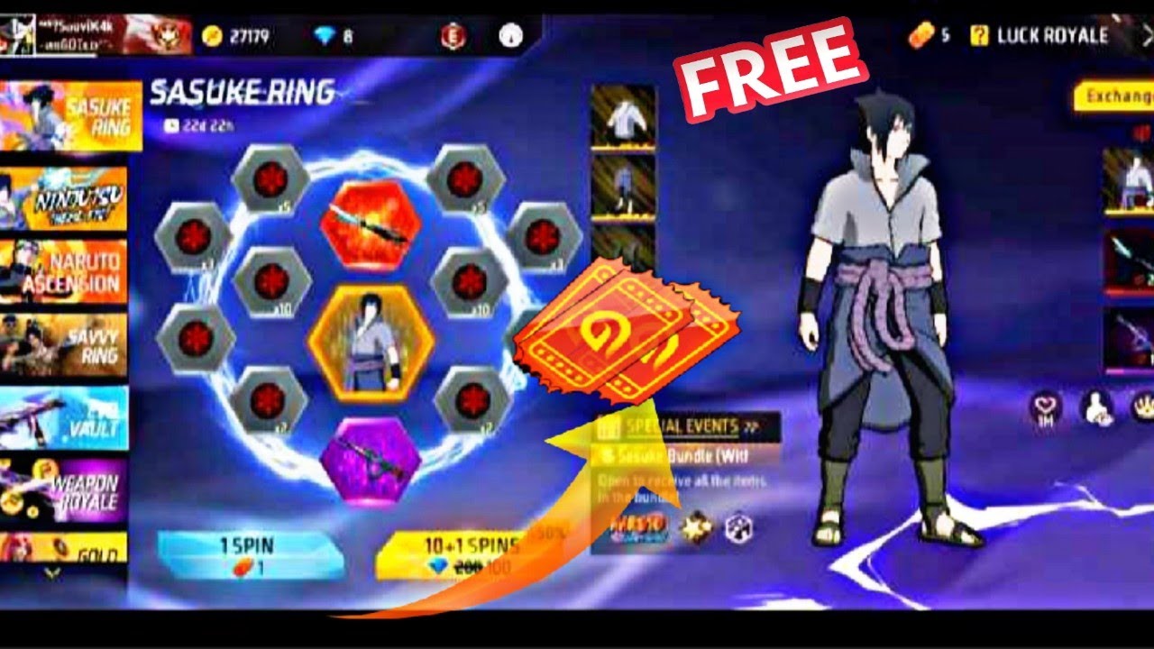 HOW TO GET FREE SASUKE BUNDLE FREE FIRE | SASUKE BUNDLE VOUCHER KAISE ...