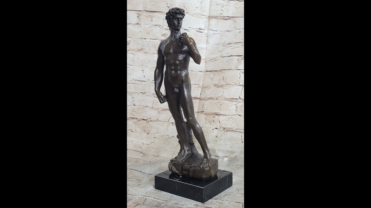 Michelangelo's David Hot Cast Bronze Sculpture Statue Replica on Marble ...
