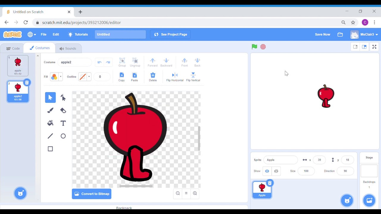 Create walking sprite by editing sprite from Scratch sprite library ...