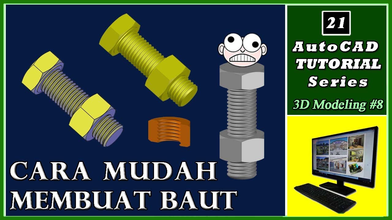 [ TUTORIAL AUTOCAD 21 ] Cara Membuat Baut 3D (How to Make a Bolt) - YouTube