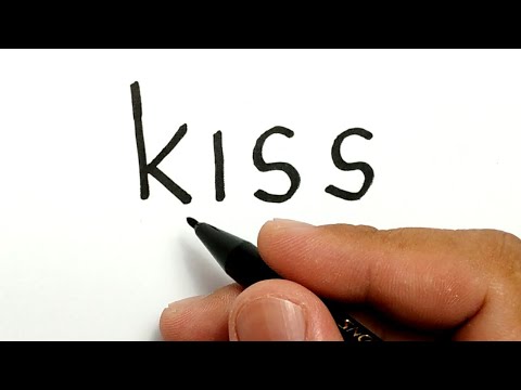 VERY EASY !, How to turn words KISS into cartoon for kids