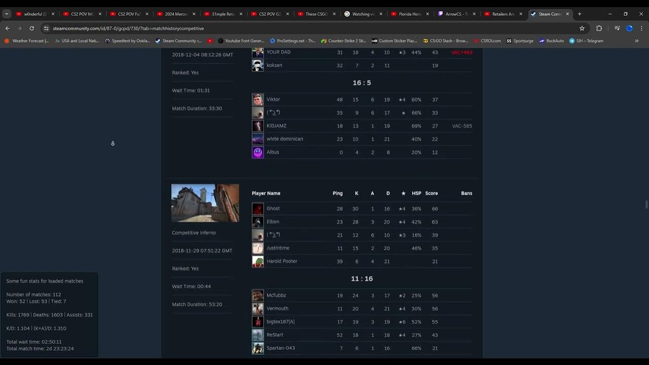 CS2 / CS:GO - Ban Checker For Steam - Scanning 112 of My CS:GO Matches ...