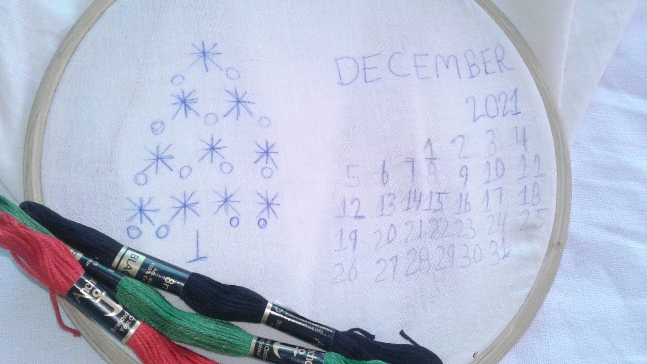 calendar embroidery hoop art/calender christmas design /hoop art # ...